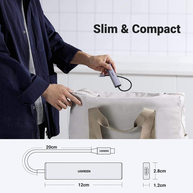USB C Hub side view with measurement scale