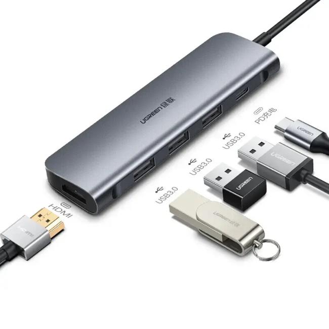 USB C Hub side view with detailed port layout