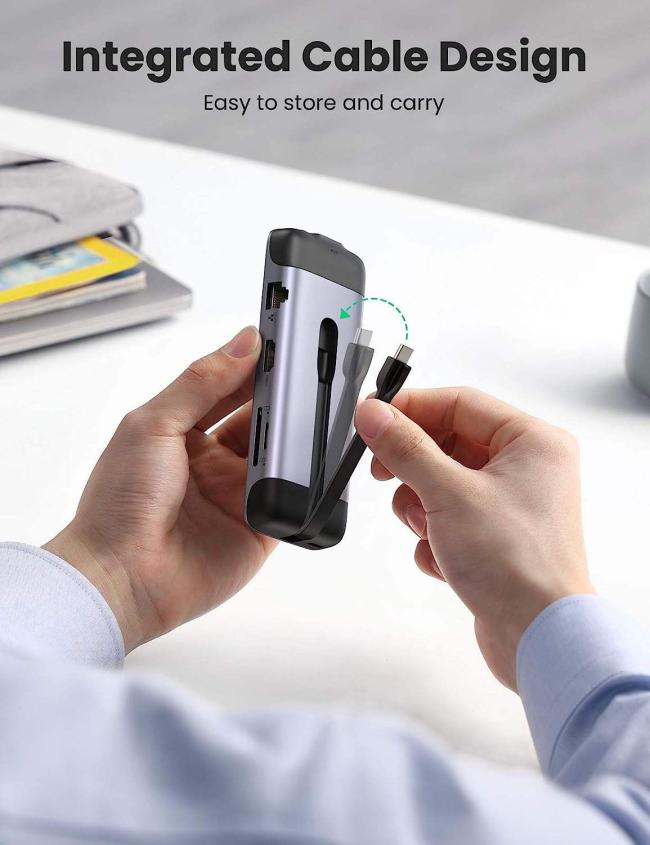 USB C Hub in use with laptop and multiple devices