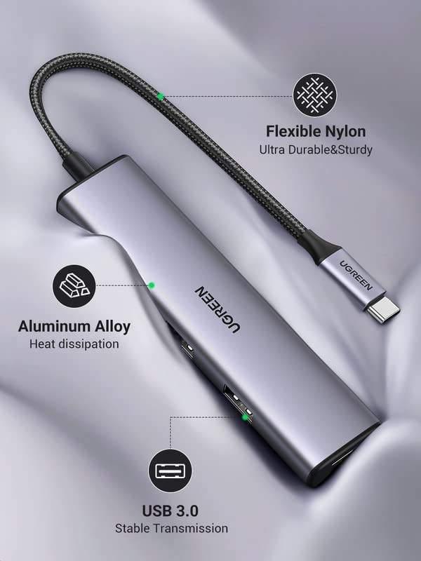 USB-C Hub being used with laptop workstation setup