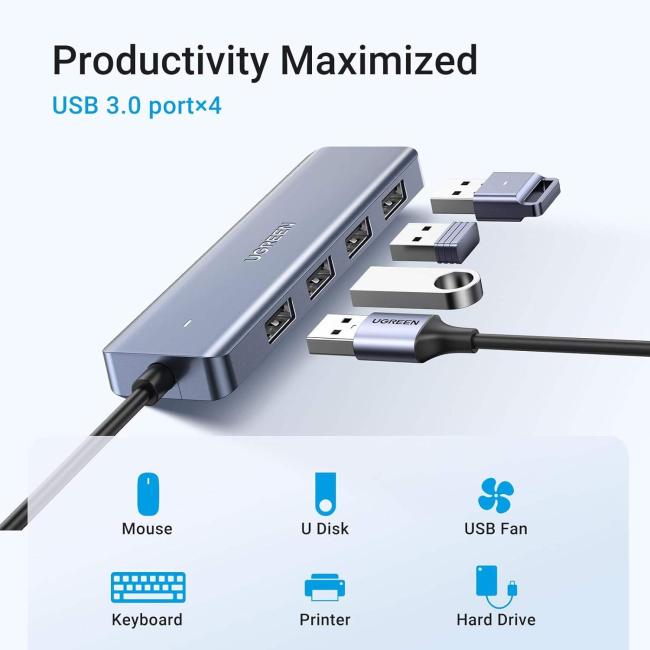 USB C Hub side view with cable connection