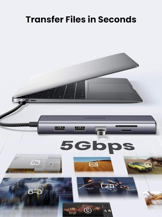 USB C Hub side view with cable connection