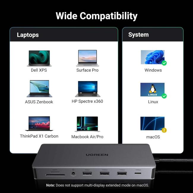 Revodok Pro 313 docking station connected to laptop demonstrating functionality