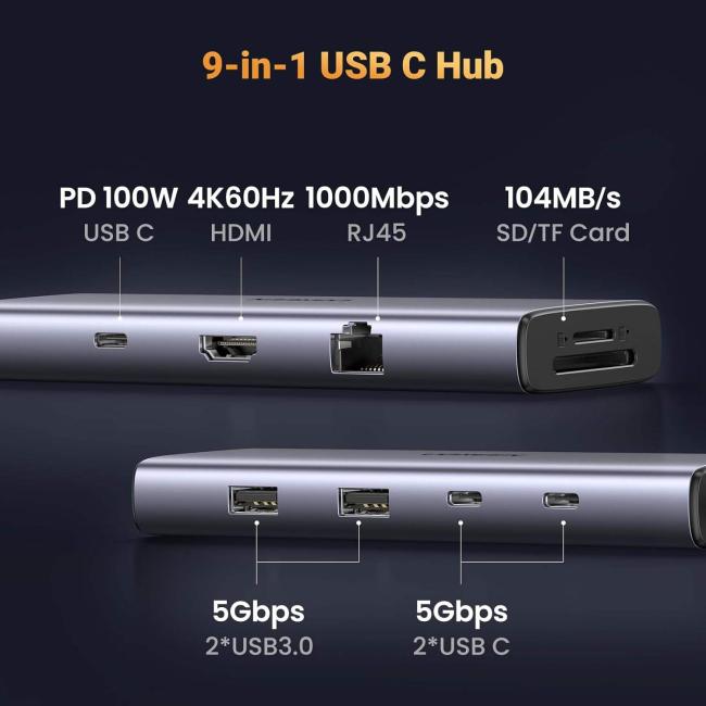 Revodok USB C Hub side ports view