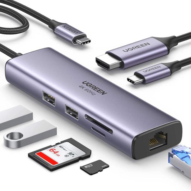 Close-up of USB-C Hub ports