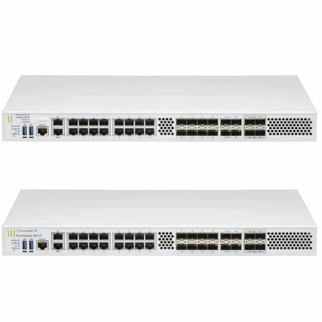 FortiGate FG-601F firewall with LED status indicators