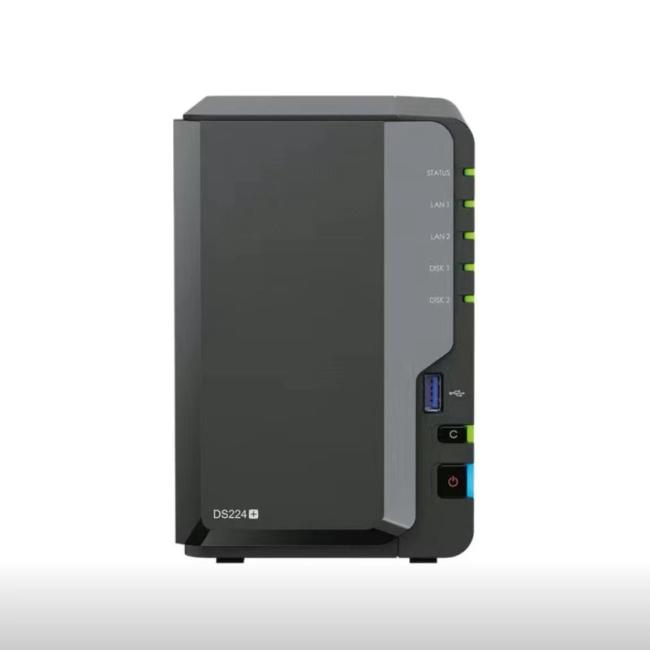 Side view of DS224+ NAS server highlighting compact tower design