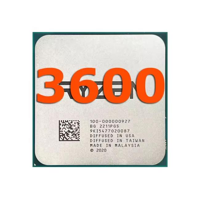 Close-up of AMD Ryzen 5 3600 processor specifications