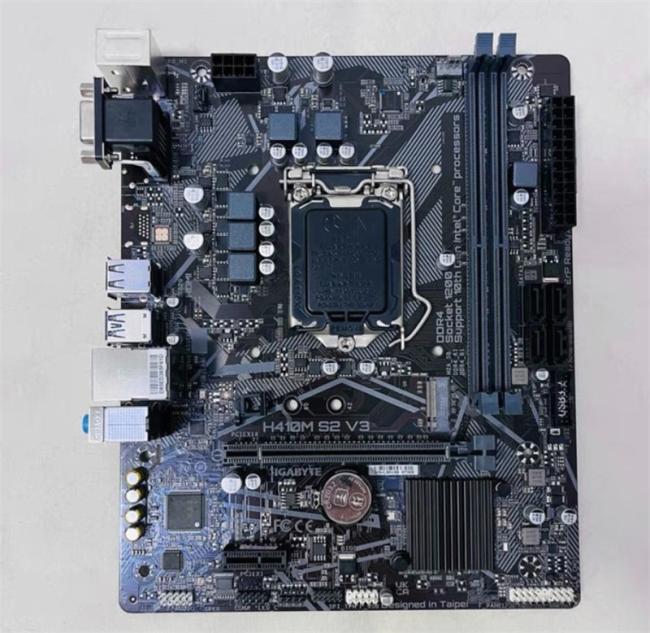 Detailed view of H410M motherboard memory slots and chipset