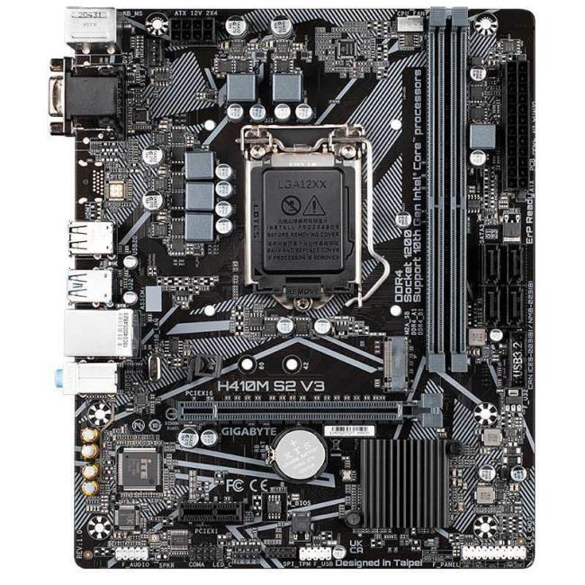 Close-up of H410M motherboard CPU socket and power connectors