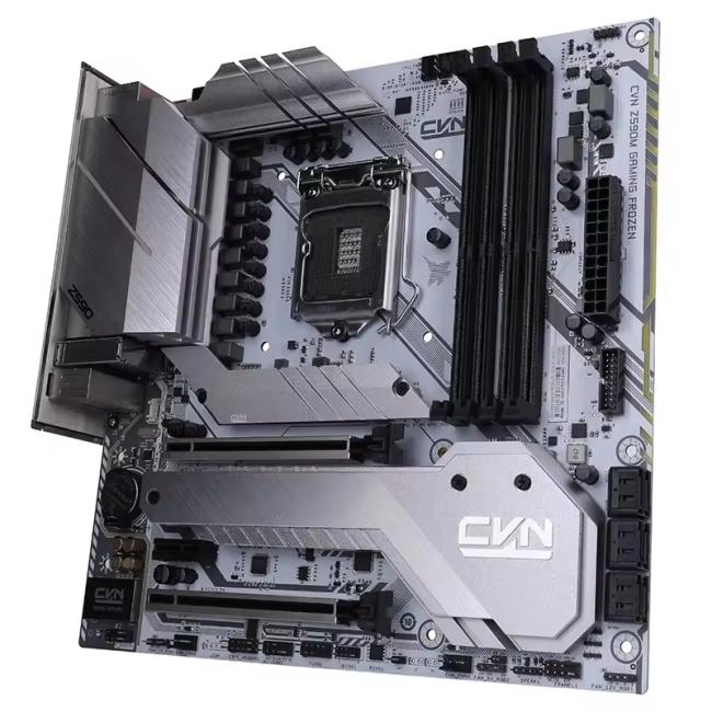 Detailed view of motherboard memory slots and heatsinks