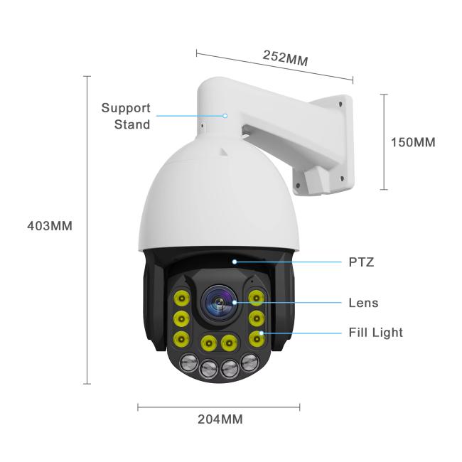 Side view of PTZ camera showing rotation capability