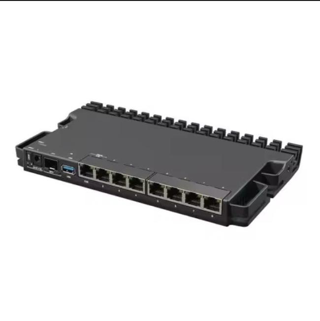 Side view of RB5009UG router in rackmount configuration