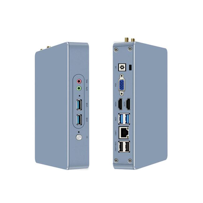 Side view of mini PC showing ports and connections