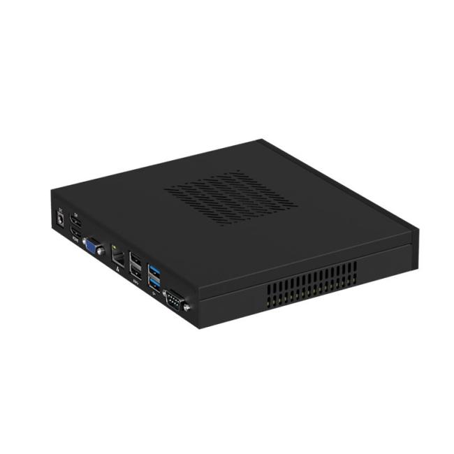 Mini PC in professional workspace setup with multiple displays