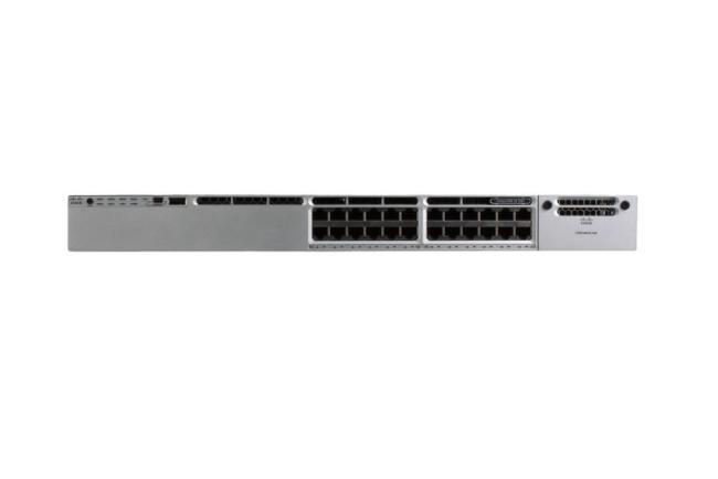 Close-up of Cisco WS-C3850-24T-S switch ports