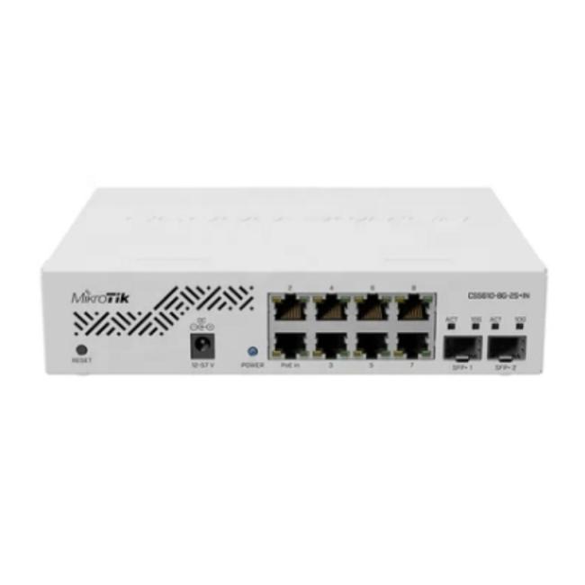Front view of MIK-RO-TIK CSS610-8G-2S-IN switch showing ports