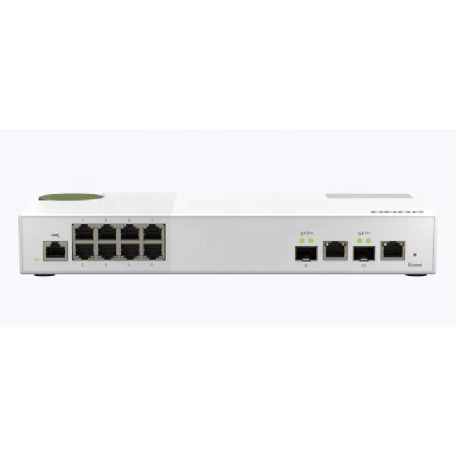 Front view of QSW-M2108-2C network switch showing ports and LED indicators