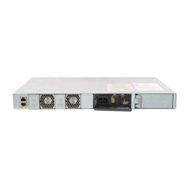 Front view of C9200L-48T-4X-E switch showing ports and LEDs