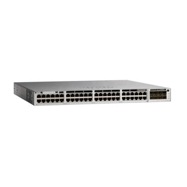 Side view of C9200L-48T-4X-E switch with rack mounting brackets