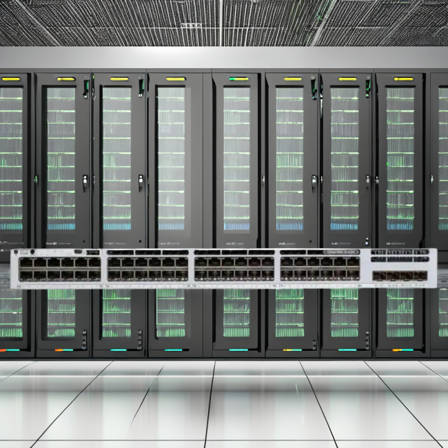 Close-up of ports on 9300-48P-A switch