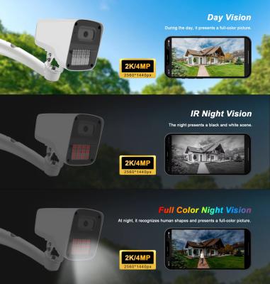 China 4MP POE AI IP Waterdicht Dual Light Night Vision Tweeweg Audio Camera Bewegingsdetectie P2P CCTV Bullet Security Camera Te koop