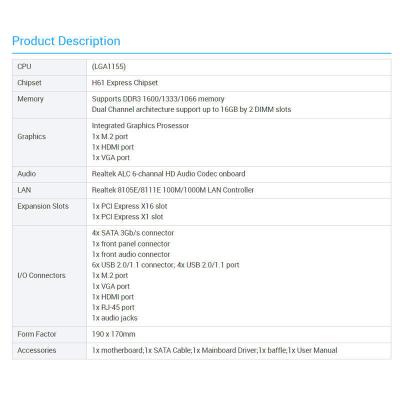 China Customized LGA 1155 motherboard H61 PC motherboard support i3 i5 i7 cpu DDR3 for desktop motherboard H61 main board for sale