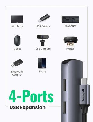 China USB C Hub Adapter 4K 30Hz USB C to HD-MI Adapter 4 USB 3.0 Ports Type C Multiport Adapter High-speed Data Transfer for sale