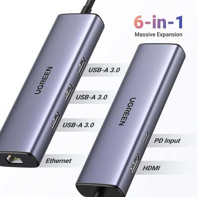 China Revodok 6 in 1 USB C Hub Gigabit Ethernet Adapter with 4K-HDMI, 100W PD Charging, USB A Data Ports for sale