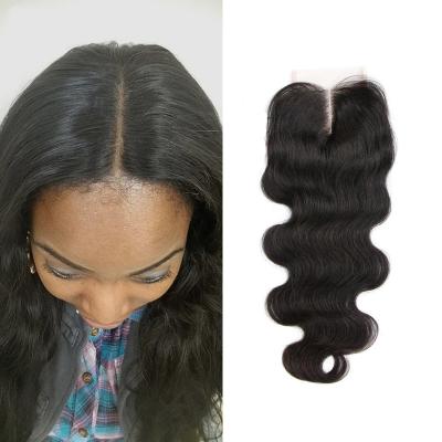 China Fechamento brasileiro de 3 partes médio livre da onda do corpo do cabelo do Virgin do fechamento 120% da parte superior do laço à venda