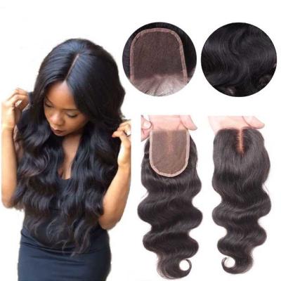 China Fechamento médio do laço do cabelo humano da parte com a onda natural do corpo da cor do cabelo 4x4 do bebê à venda