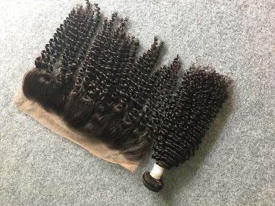 Cina Tessuto riccio crespo peruviano dei capelli umani non trattato con il frontale del pizzo 13x4 in vendita