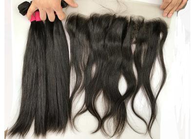 China Extensões 100% brasileiras não sintéticas do cabelo do Virgin 18 polegadas de seda em linha reta com Frontal do laço à venda