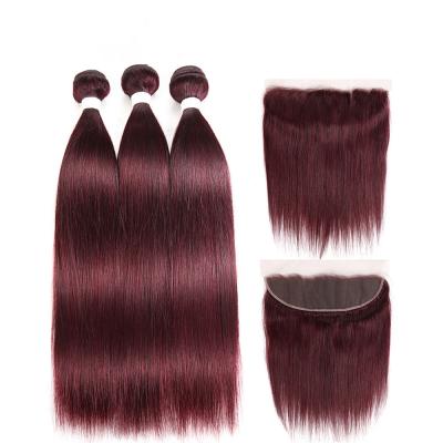 Cina tessuto diritto serico dei capelli umani di colore vergine brasiliano capelli/99J del frontale 100% del pizzo 13X4 in vendita