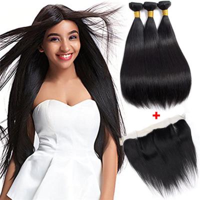 China Cabelo brasileiro do Virgin dianteiro de em linha reta 13 x 4 laços 3 pacotes da cor natural à venda
