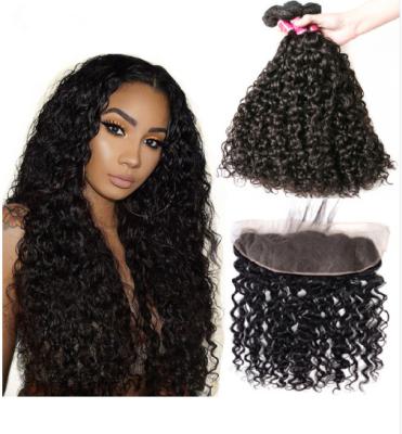 Cina Acqua Wave brasiliana vergine 100% a 30 pollici dei capelli ricci 3 pacchi con il frontale in vendita