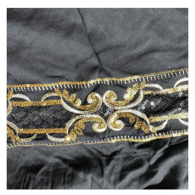 China Afrikaanse flannel bloem Pauw Verfraaien Glanzend Bling Bling Spangle Spangel Spin Spel Hand Sequin Borduurwerk Stof Te koop
