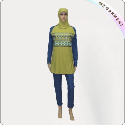 China Blue Long Sleeve Muslim Swimwear with Yellow Printing for sale