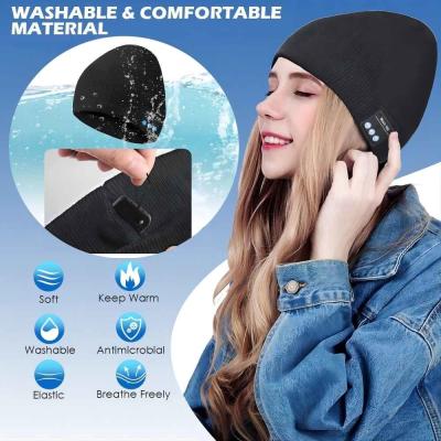 China Bluetooth Beanie, Dubbele die Vacht met Bluetooth 5,1 Draadloze Warm wordt gevoerd breit Beanie Bluetooth Hat Te koop