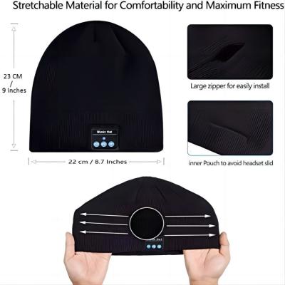 China Bluetooth Beanie, Dubbele die Vacht met Bluetooth 5,1 Draadloze Warm wordt gevoerd breit Beanie Bluetooth Hat Te koop