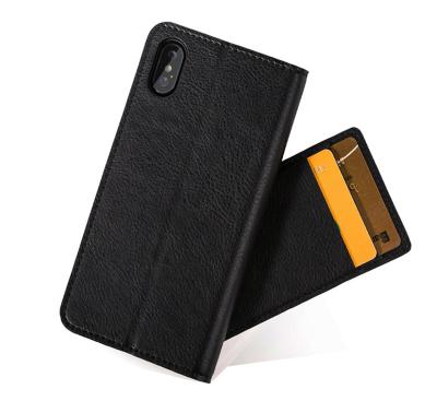China Black Kickstand Leather Case with Card Slot for iPhone X for sale