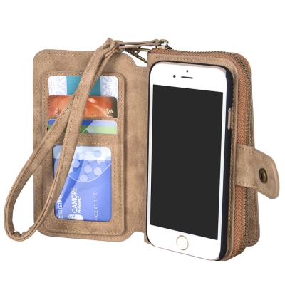China Detachable 2 in i design zipper wallet leather case for iPhone 7 Plus with card holder for sale