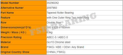 China La carga doble 352960X2 de la dirección los rodamientos de rodillos Tow Row para los laminadores, cajas de cambios en venta