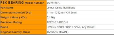 Cina HIWIN EGW15SA, EGW 15CA, blocchetto lineare della ferrovia di guida di EGH20SA per la macchina di sollevamento in vendita