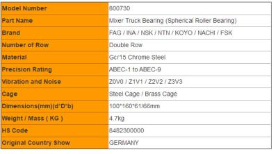 China FAG Mixer Truck Bearings Catalogue Price List 800730/801806/801215A/534176 for sale