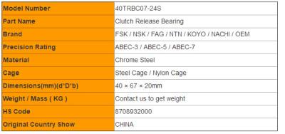 Cina Catalogo del cuscinetto del rilascio della frizione di alta qualità 40TRBC07-24S per l'automobile in vendita