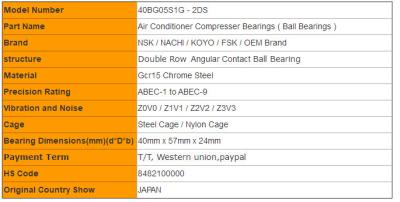Cina Cuscinetto a sfera angolare 40BG05S1G 2DS del contatto del A/C del compressore di fila automobilistica del doppio in vendita