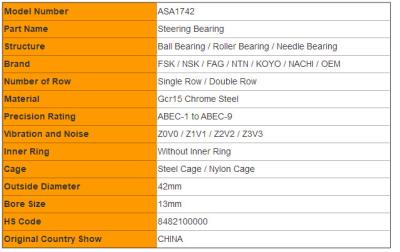 Cina Il OD 42mm alesa il cuscinetto della colonna sterzo ASA1742 di 13mm senza anello interno in vendita