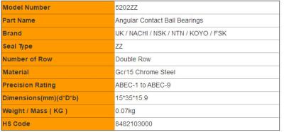 China Double Row Angular Contact Ball Bearings IJK Bearing 5202ZZ Bearing China IJK Bearing Factory for sale