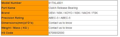 China ISUZU Auto Parts 81TKL4801 Clutch Release Bearing for 4HK1 4HE1 Engine for sale